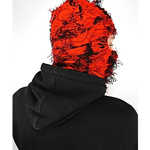 Atakai Balaclava Distressed Knitted Full Face Ski Mask Winter Windproof Neck Warmer for Men Women One Size Fits All, Yeat Inspired (Red Storm)