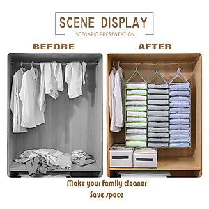 AARAINBOW 2 Packs Yoga Legging Storage Organizer Hanging Clothes Storage Shelf Short, Foldable Hanging Closet Organizer for T Shirt Tank Top 12 Shelves Hanging Organizer (Gray White)