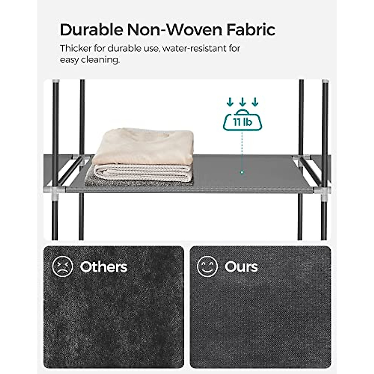 SONGMICS Closet Wardrobe, Portable Closet for Bedroom, Clothes Rail with Non-Woven Fabric Cover, Clothes Storage Organizer, 59 x 17.7 x 69 Inches, 12 Compartments, Gray ULSF03G