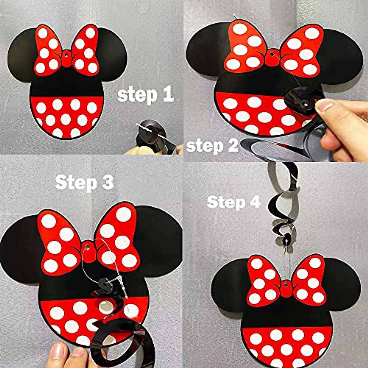 24CT Red Black Min Mouse Hanging Swirls Decorations,Red Mouse Hanging Swirls Ceiling Streamer Decor For Baby Shower Min Themed Mouse Birthday Party Decorations Supplies