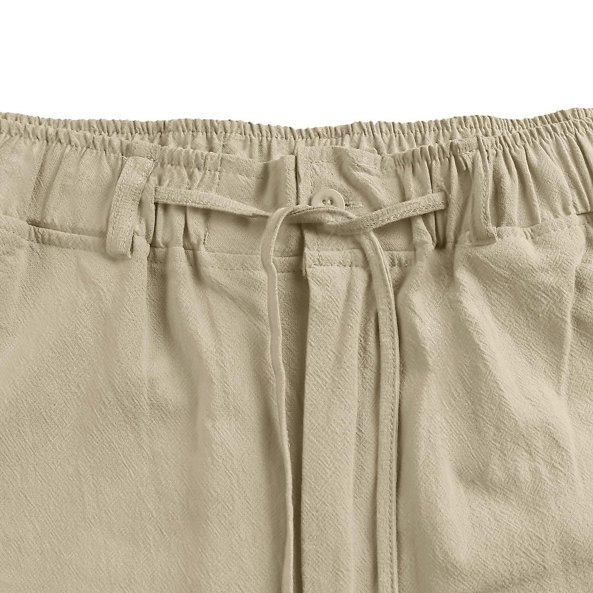 NANAMEEI Beach Pants for Men Casual Mens Linen Pants Elastic Waistband with Drawstring Zipper Pocket Beach Pants Khaki M