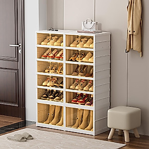 PeSenp 6 Tier Shoe Storage Cabinet Foldable Shoe Rack with Magnetic Clear Door, Easy Assembly Dust Free Collapsible Shoe Cabinet, 24 Pairs Shoe Storage Box Large Shoe Storage for Door Entrance