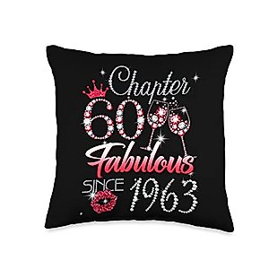 60 Years Old Birthday Queen For Womens Diamond Womens Chapter 60 Fabulous Since 1963 60th Birthday Queen Throw Pillow, 16x16, Multicolor