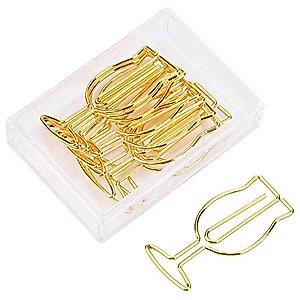 10pcs Gold Paper Clips, Electroplating Metal Goblet Shaped Paper Clip Funny Stationery Bookmark Marking Clip Works as Paper Clips, File Clips, Bookmarks