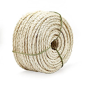 White Sisal Rope 1/4 Inch by 32-Feet for Cat Scratching Post Tree Tower Replacement Repair and Replace, DIY Hemp Twine Rope for Kittens Shelves Furniture Window Bed Perch House Climbing, 6mm by 10m