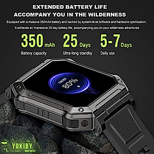 YOKIBY Military Smart Watch for Men 1.91" HD Tactical Sports Rugged Smartwatch(Answer/Make Call) IP68 Swimming Fitness Tracker Watch with Heart Rate Blood Pressure Sleep Monitor for iOS Android Phone