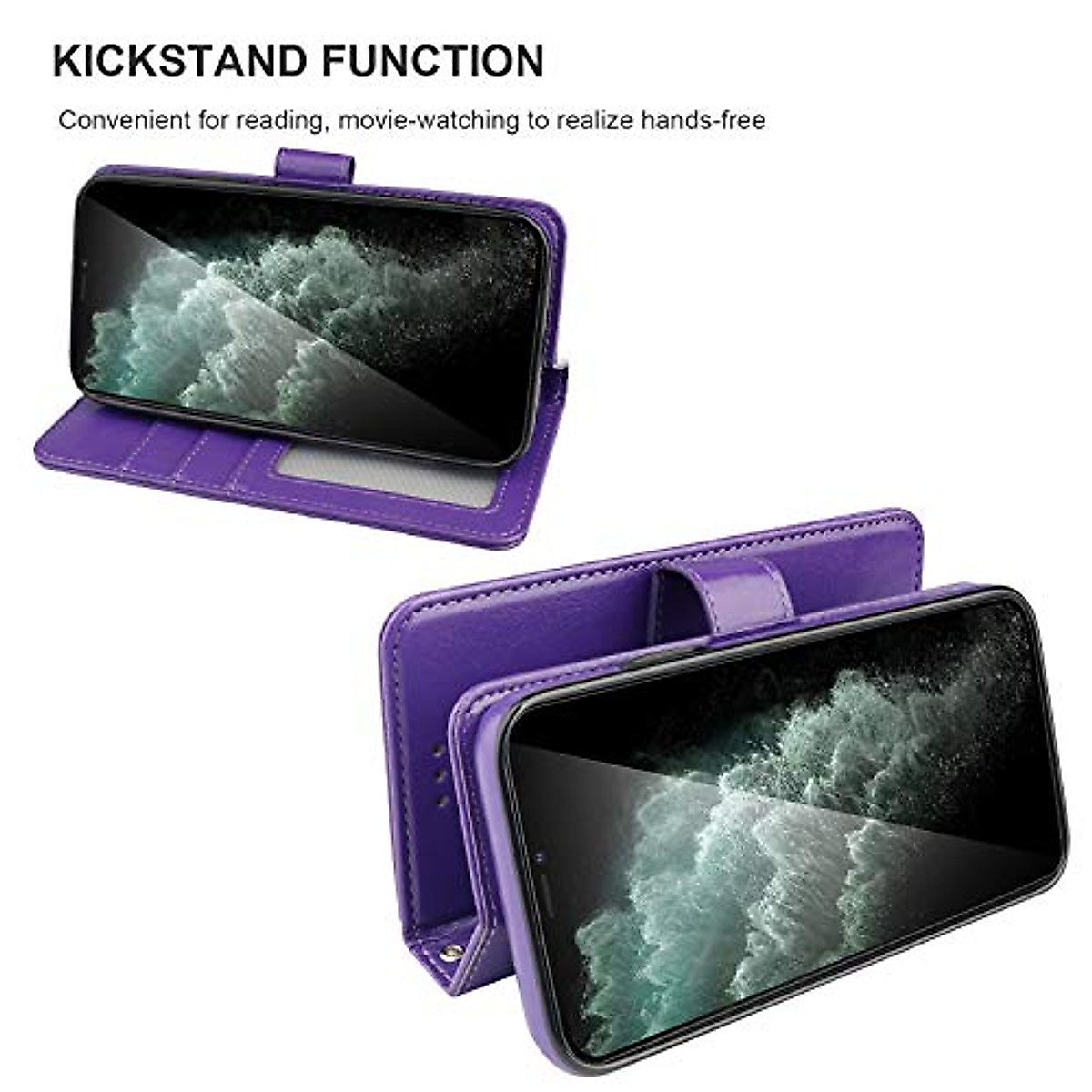 Bocasal iPhone 11 Pro Max Wallet Case with Card Holder PU Leather Magnetic Detachable Kickstand Shockproof Wrist Strap Removable Flip Cover for iPhone 11 Pro Max 6.5 inch (Purple)