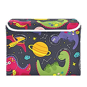 innewgogo Dinosaur Space Storage Bins with Lids for Organizing Collapsible Storage Cube Bin with Handles Oxford Cloth Storage Cube Box for Bed Room