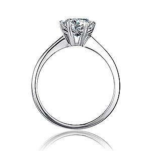 TwoBirch Platinum Plated 925 Sterling Silver 1 CT Solitaire Moissanite Engagement Ring with Heart Shaped Prongs (Size 6)