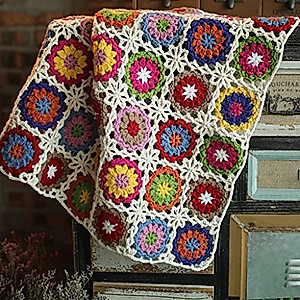 hahawali Crochet Blanket, Woven Blanket, Sofa Blanket Boho Handmade Crochet Sofa Throw Blanket Colorful Flower Sweater Style Mat Decor, 80x60