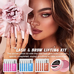 PERMANIA Lash Perm Kit, Lash Lift Sachet Kit with 10 g New Eyelash Lifting Adhesive Smells Great Keeps Both Lashes and Brows in Place 8 Weeks Mega L Curl Eyelash and Brow Lamination