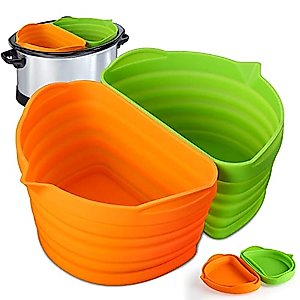 Slow Cooker Liners, 2 Pack Divider Silicone Liners for 6 QT Oval Pot, Reusable Leakproof Large Instant Pot Liners for Kitchen Use, Foldable Dishwasher Safe Cooking Liner