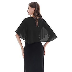 Baoqiya Chiffon Capelet Bridal Capes Soft Shawls and Wraps for Dresses Women Accessories(Black1)