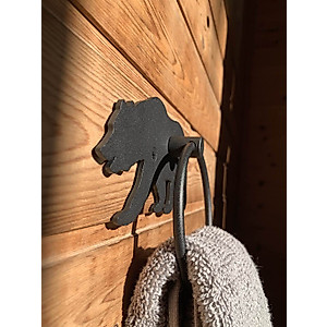 Towel Ring Holder, Rustic Bear Black Metal Country Farmhouse Décor, Wall Mounted, Hand Towel Holder for Bathroom