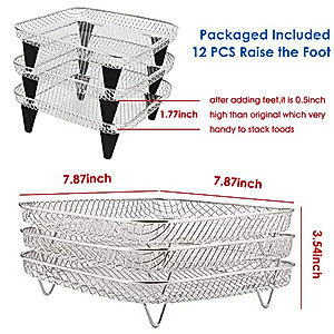 Air Fryer Racks 3 Pcs, 8 Inch Square 3 Layer Stackable Dehydrator Racks,Stainless Steel Air Fryer Basket Tray for Instant Vortex Fryer, Ninja, Gowise, Phillips Air Fryers,Ovens, Air Fryer Accessories