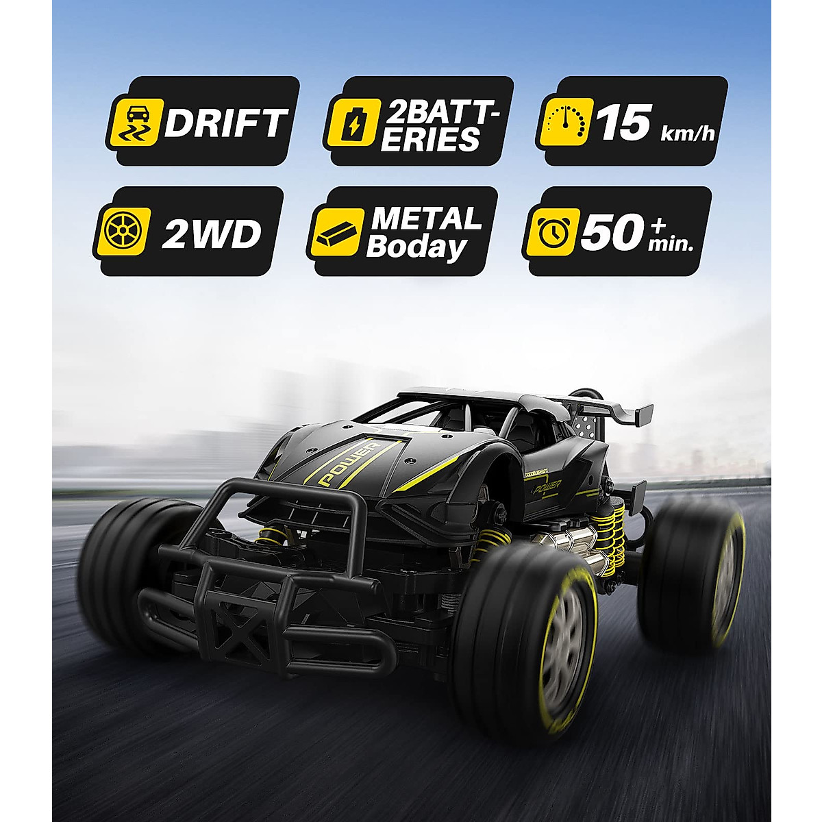 DODOELEPHANT Remote Control Car RC Cars Metal Drift 1/20 Scale Fast 10MPH 2.4Ghz 2WD All Terrain 2X Batteries 50 Min Play Sport Racing Hobby Toy Vehicle Xmas Birthday Gifts for Boys Girls Adults