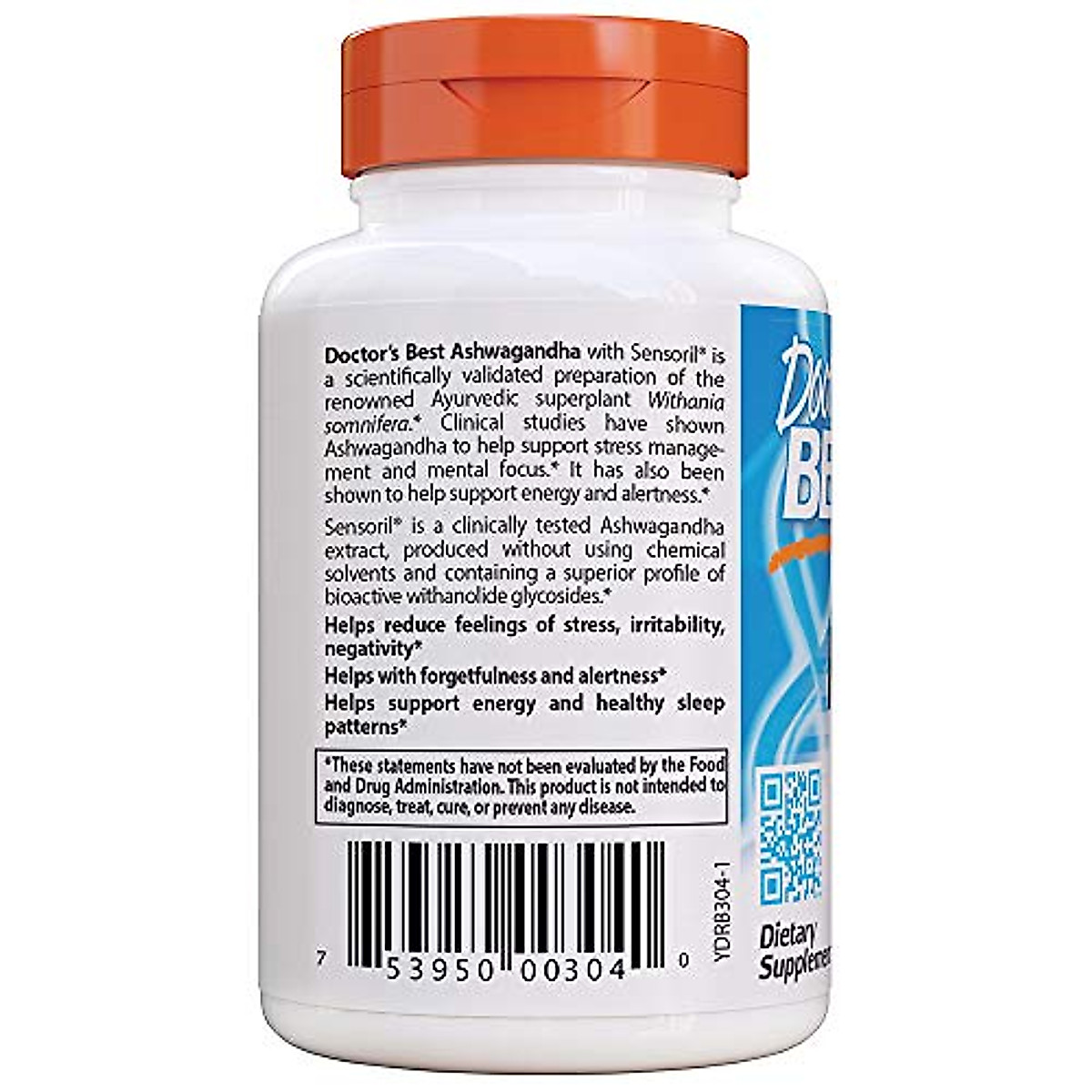 Doctor's Best Ashwagandha with Sensoril, Ayurvedic Herb, Standardized Withania somnifera Extract, Clinically Proven to Support Mental Focus, Cardiovascular Health & Healthy Energy, 125mg, 60 Count