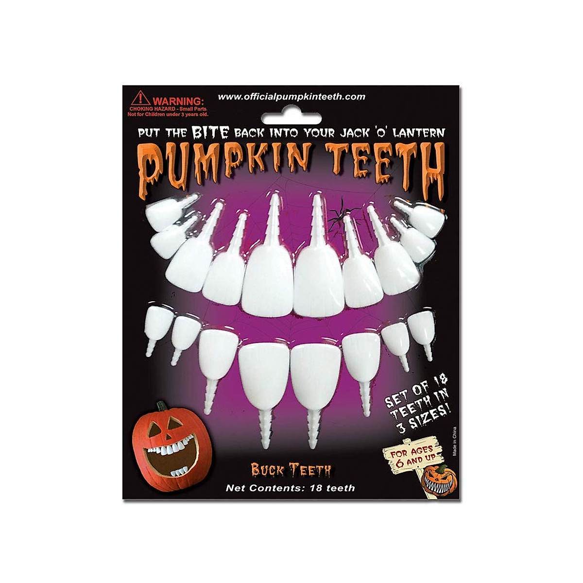 Halloween Pumpkin Carving Kit - Pumpkin Teeth for your Jack O' Lantern (White - 18 Fang, 18 Shark, 18 Buck)