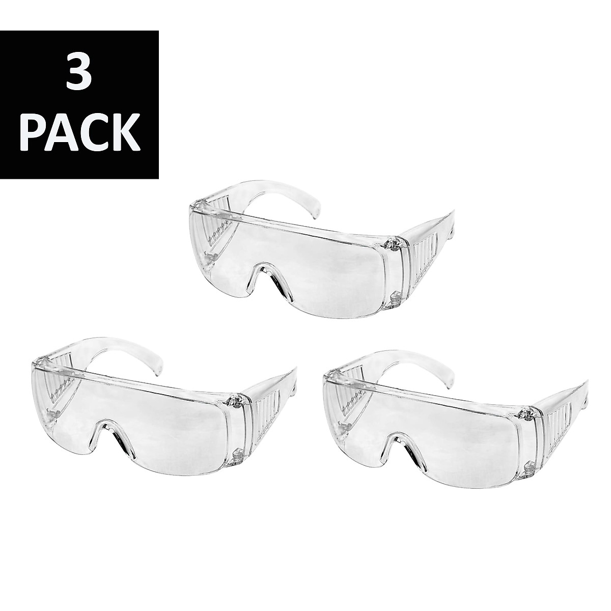 3 Pack | OTG Safety Glasses | Over Eyeglasses | Anti-Fog & Scratch Resistant | Impact & Scratch Resistant