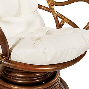 OSP Home Furnishings Kauai Swivel Rocker Chair with Brown Rattan Frame, Linen Fabric