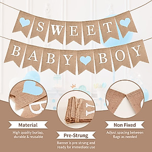 Sweet Baby Boy Banner Sign - Pre-Strung Welcome Baby Banner Baby Shower Banner - Baby Boy Banner Sign for Backdrop - Baby Shower Banner Sign Decorations for Baby Shower