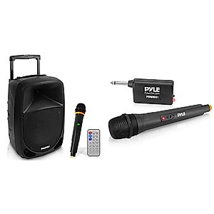 Pyle 1000W Portable Bluetooth PA Speaker & VHF Wireless Microphone System - Professional Battery Operated Handheld Dynamic Unidirectional Cordless Microphone Transmitter Set W/Adapter Receiver