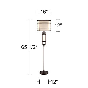 Franklin Iron Works Elias Industrial Rustic Farmhouse Floor Lamp Standing 651/2" Tall Oil Rubbed Bronze with LED Nightlight Off White Oatmeal Fabric Drum Shade for Living Room Reading Bedroom