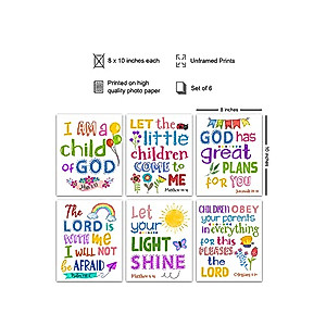 Bible Verse Wall Art - Scripture Wall Art - Christian Wall Art for Kids, Boys, Girls Bedroom - Religious Gifts for Kids - Aesthetic Wall Collage Kit - God Wall Decor - Positive Inspirational Quotes