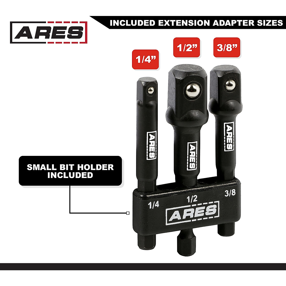 ARES 22022-3-Inch Impact Grade Socket Adapter Set - Turns Impact Drill Driver into High Speed Socket Driver - 1/4-Inch, 3/8-Inch, and 1/2-Inch Drive