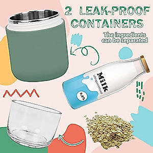 UHAPEER Oatmeal Yogurt Container, Overnight Oats Containers with Lids and Spoon, Stainless Steel Insulated Food Container, 2-Tier Cereal Cup On the Go, Parfait Cup Milk Container for Breakfast Lunch