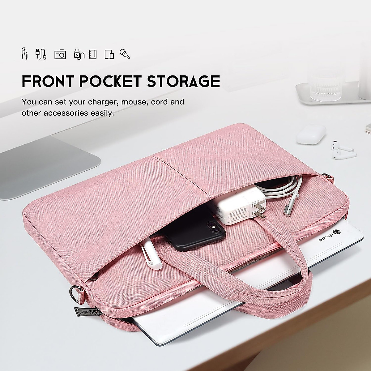 17 17.3 Inch Laptop Bag Women Men Computer Bag for HP Envy Pavilion/LG Gram/MSI/Dell Inspiron XPS/Lenovo Thinkpad/ASUS/Acer, Shoulder Strap Carrying Messenger Bag, Pink