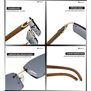 Heptagram Rectangle Fashion Rimless Sunglasses for Women Men Gangster 90s Frameless Shades Retro Vintage Trendy Eyewear (2 PCS-Brown+Transparent)