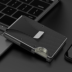 Minimalist Slim Wallet For Men with Money-Clip-Credit Card Holder, Carbon Fiber Wallet, Thin Metal Wallet, Rfid Wallet for Men