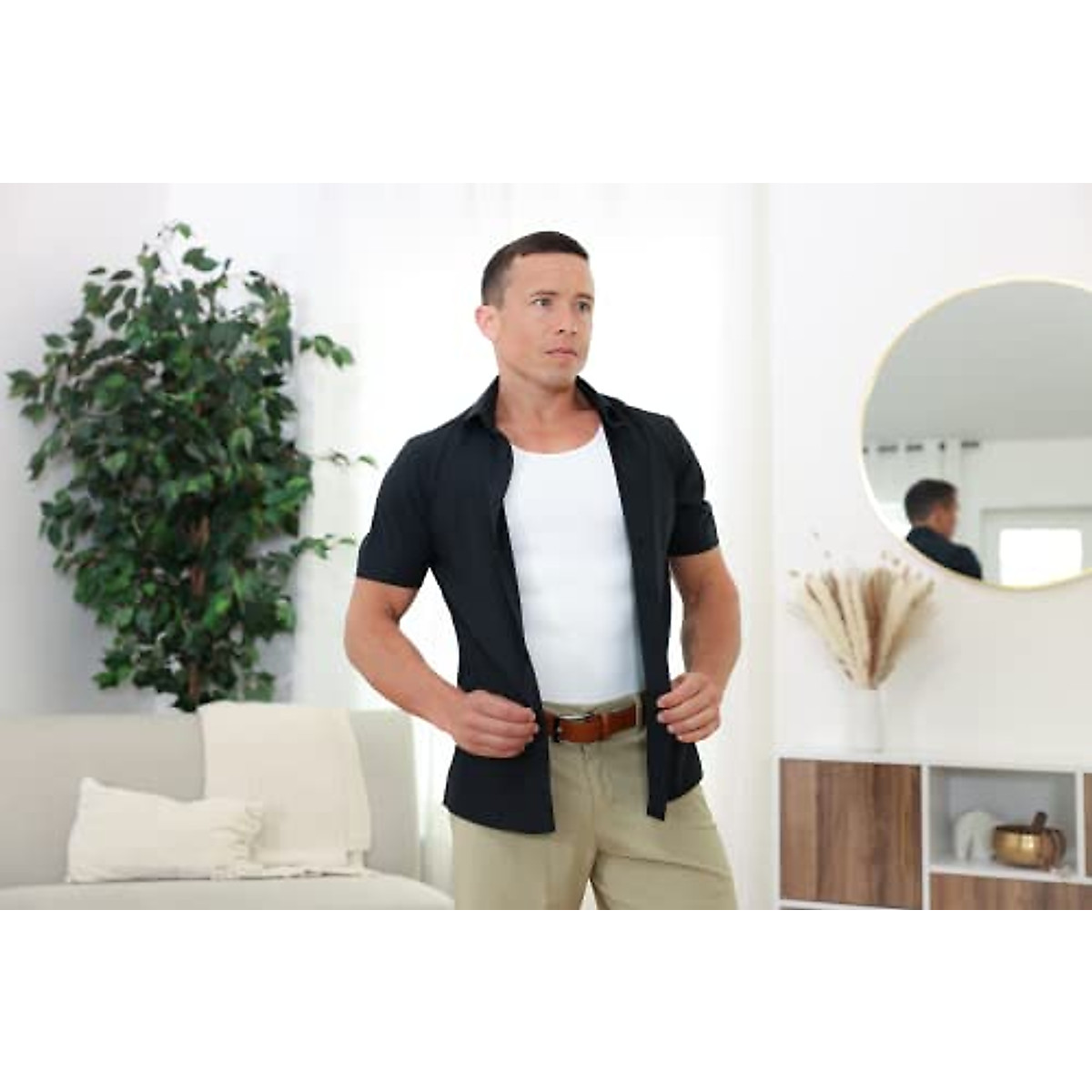 Esteem Apparel New Mens Compression Shirt Slimming Body Shapewear Undershirt (White, Large)