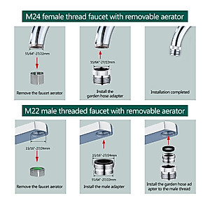 SNUTUYA Faucet Adapter with Aerator, Sink Faucet to Garden Hose Adapter, Faucet Adapter to Garden Hose for Kitchen and Bathroom, hose attachment to sink，3/4" GHT Thread Chrome.