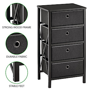 mDesign 4 Drawer Foldable Dresser Storage Unit Chest - Wood Frame, Easy Pull Fabric Bins - Farmhouse Organizer Unit for Household Storage Bedroom, Hallway, Entryway, Closets - Black