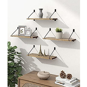 lamplig Floating Shelves Wall Mounted Set of 4, Rustic Wood Wall Storage Shelves with Black Metal Bracket Home Decor Storage Organizer for Bedroom, Living Room, Bathroom, Kitchen, Office