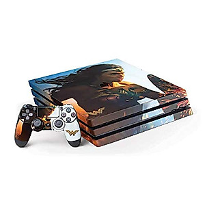 Skinit Decal Gaming Skin Compatible with PS4 Pro Console and Controller Bundle - Officially Licensed Warner Bros Wonder Woman Action Shot Design