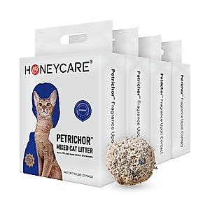 HONEY CARE Petrichor Mix Cat Litter I Tofu Cat Litter I Nature Plant-Based Pellets and Bentonite Sustainable Cat Litter I Low-Dust Qucik Clumping Superior Odor Control, 24-lbs Value Pack (6 lbs x 4)