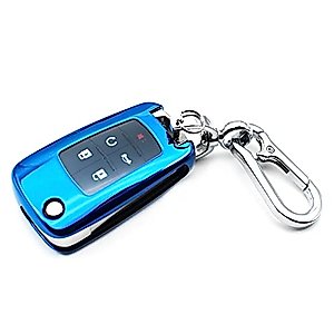 Fit for Chevrolet Chevy Equinox Encore Camaro Cruze Malibu Impala Buick Regal Lacrosse GMC Terrain TPU Key Fob Remote Cover Case Shell Glove Pouch Holder Protector Keyless Entry Sleeve Accessory, Blue