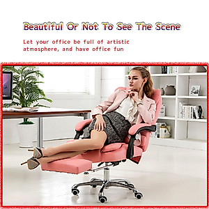HQYXGS Massage Office Chair, Pink Gaming Chair for Adults Women Ergonomic Gaming Chair with Footrest Lumbar Support Pu Leather High Back Computer Chair Adjustable Back Recline Swivel 360°