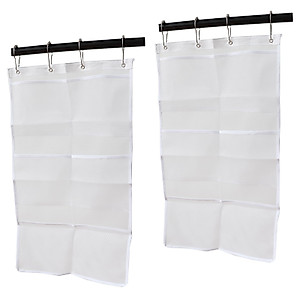 Yashoyi 2PCS White Six Pocket Storage Bags Toiletry Hanging Bags with 4 Gourd Hooks Quick Drying Mesh Shower Caddy Size 14x25in for Bathroom Shampoo Soap and Bath Ball Accessories