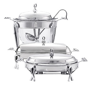 ORDINNER KIT Chafing Dish Buffet Set Stainless Steel Frame Safe Oven Glass Server with Lid Oval Food Warmer Chafing Dishes for Parties 3.2L