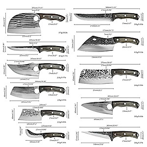 FULLHI 17pcs Butcher Chef Knife Set include sheath High Carbon Steel Cleaver Kitchen Knife Whole Tang Vegetable Cleaver Home BBQ Camping with Knife Bag