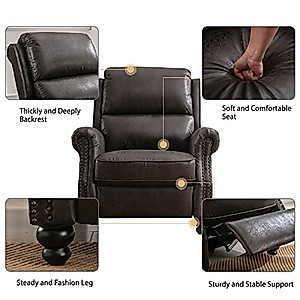 CANMOV Pushback Recliner Chair Leather Armchair Push Back Recliner with Rivet Decoration Single Sofa Accent Chair for Living Room, Dark Grey
