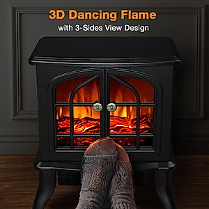 Airchoice Electric Fireplace Heater, Infrared Space Heater with 3s Fast Heating, 1500W 750W 2 Modes, 3D Flame Effect, Overheat Protection, Upgraded 3 Sides Wider View, Quiet Freestanding Stove
