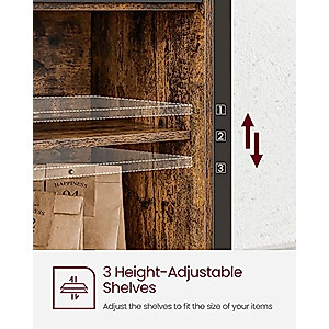 VASAGLE Buffet Sideboard Storage Cabinet with Adjustable Shelf and Sliding Barn Door, Open Compartment, 13 x 39.4 x 31.5 Inches, Rustic Brown and Black