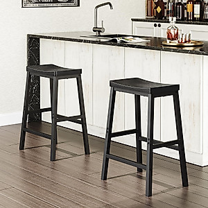 HOOBRO Bar Stools, Set of 2 Bar Chairs, 23.6 Inch Saddle Stools, Kitchen Counter Stools with Footrests, Industrial Stools for Dining Room, Kitchen, Counter, Bar, Black BB02MD01