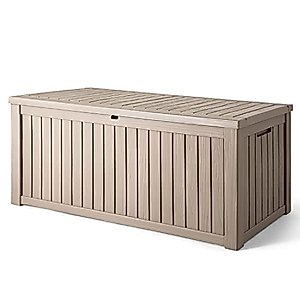 JUMMICO 150 Gallon Resin Deck Box Larage Outdoor Storage Box Waterproof UV Resistant Lockable Storage Container for Patio Furniture, Toys, Cushions, Garden Tools (Yellow)