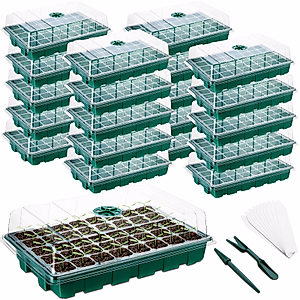 Hoolerry Seed Starter Tray 40 Cells Seed Starter Kit with Humidity Dome and Base Propagation Tray Plant Germination Trays Greenhouse Mini Propagator Station for Seeds Growing (Green,20 Pcs)